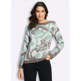 Jacquardpullover Inspirationen "Jacquard-Pullover", Damen, Gr. 54, kalkmint, taupe, gemustert, 53% Polyacryl, 40% Baumwolle, 7% Polyamid, gemustert, mehrfarbig, Pullover