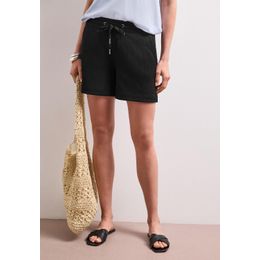 Shorts Street One, Damen, Gr. 36, N-Gr, schwarz, Web, Obermaterial: 59% Polyester, 40% Viskose, 1% Elasthan. Futter: 100% Polyester, unifarben, loose fit ca. Mitte Oberschenkel, Hosen Shorts, Sommershorts mit Struktur und im Loose Fit
