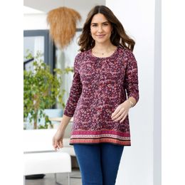 Longshirt Classic Basics "Longshirt", Damen, Gr. 42, rot (schwarz, burgund, bedruckt), 100% Baumwolle, gebl&uuml;mt, gemustert, mehrfarbig, Rundhals, Shirts Longshirt
