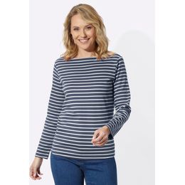 Sweatshirt Classic Basics, Damen, Gr. 44, blau (rauchblau, ecru, geringelt), 100% Baumwolle, gemustert, gestreift, mehrfarbig, U-Boot-Ausschnitt, Sweatshirts Sweatshirt