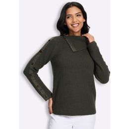 Strickpullover Classic Basics "Pullover", Damen, Gr. 44, gr&uuml;n (graphit), 95% Polyacryl, 5% metallisierte Fasern, unifarben, Pullover Strickpullover