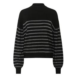 Strickpullover Kaffe "Strickpullover KAlizz", Damen, Gr. L, schwarz (schwarz, silber stripe), Obermaterial: 67% Viskose CV. 20% Nylon NY. 13% Polyester PES., Pullover Strickpullover