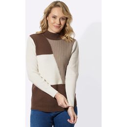 Stehkragenpullover Classic Basics "Stehkragen-Pullover", Damen, Gr. 38, braun, ecru, gemustert, 100% Polyacryl, gemustert, mehrfarbig, Pullover Stehkragenpullover