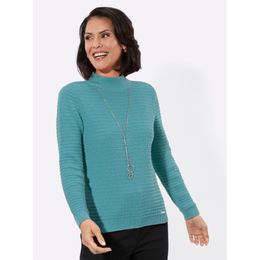 Stehkragenpullover Casual Looks "Stehkragen-Pullover", Damen, Gr. 52, ozean, 100% Baumwolle, unifarben, Pullover Stehkragenpullover