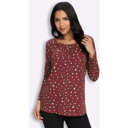 Langarmshirt Classic Basics "Druck-Shirt", Damen, Gr. 38, bordeaux, schoko, bedruckt, 100% Baumwolle, gemustert, mehrfarbig, Rundhals, Shirts Langarmshirt