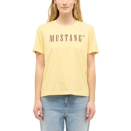 Kurzarmshirt Mustang "Damen Style Floris", Damen, Gr. M, hellgelb, Jersey, 100% Baumwolle, Rundhals, Shirts