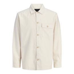 Jack & Jones Langarmhemd JACK & JONES "JPRBLATYLER HERRINGBONE L/S OVERSHIRT", Herren, Gr. L, N-Gr, ancient scroll fit:relaxed fit, Web, Obermaterial: 43% Lyocell, 38% Baumwolle, 19% Leinen, unifarben, relaxed fit normal, Manschette, Hemden, mit Brust Tasche