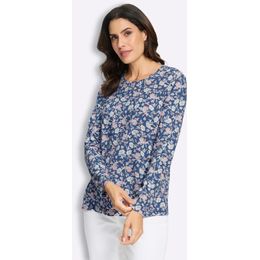 Print-Shirt "Print-Shirt", Damen, Gr. 40, bunt (jeansblau, ecru, bedruckt), 50% Baumwolle, 50% Modal, bedruckt, gebl&uuml;mt, gemustert, mehrfarbig, Rundhals, Shirts