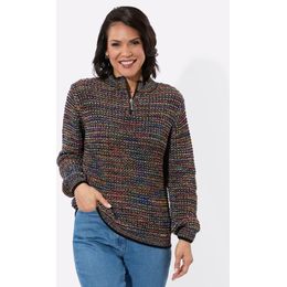 Stehkragenpullover Casual Looks "Stehkragen-Pullover", Damen, Gr. 42, bunt (rot, schwarz, gemustert), 82% Polyacryl, 18% Baumwolle, gemustert, mehrfarbig, Pullover Stehkragenpullover