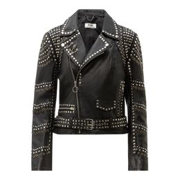 Bikerjacke RICANO "Lederjacke Selina", Damen, Gr. S, schwarz, Obermaterial: 100% Lammnappaleder LANA. Futter: 100% Polyester PES., schmal, V-Ausschnitt, Jacken, Handgefertigt aus echtem Leder