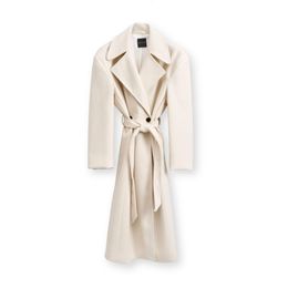 Langmantel RICANO "Klassischer Mantel Patrizia", Damen, Gr. M-L, beige (wei&szlig;), Obermaterial: 100% Polyester PES. Futter: 100% Polyester PES., weit, V-Ausschnitt, M&auml;ntel, Handgefertigt, Made in Italy