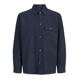 Jack & Jones Langarmhemd JACK & JONES "JPRBLATYLER HERRINGBONE L/S OVERSHIRT", Herren, Gr. L, N-Gr, night sky fit:relaxed fit, Web, Obermaterial: 43% Lyocell, 38% Baumwolle, 19% Leinen, unifarben, relaxed fit normal, Manschette, Hemden, mit Brust Tasche