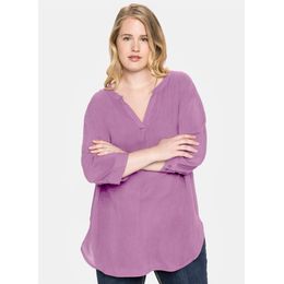 Longbluse sheego, Damen, Gr. 44, orchidee, 100% Viskose, unifarben, Rundhals, Blusen Longbluse