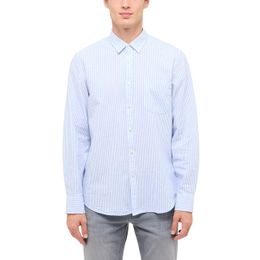 Langarmhemd Mustang "Herren Style Richardson", Herren, Gr. L, US-Gr&ouml;&szlig;en, blau 12892, Twill, 55% Leinen, 45% Baumwolle, gestreift, regular fit, Hemden