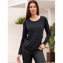 Langarmshirt Heine "Langarm-Shirt", Damen, Gr. 50, schwarz, 95% Viskose, 5% Elasthan, unifarben, Rundhals, Shirts Langarmshirt
