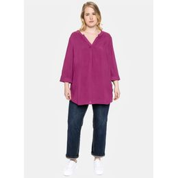 Longbluse sheego, Damen, Gr. 54, magenta, 100% Viskose, unifarben, Rundhals, Blusen Longbluse