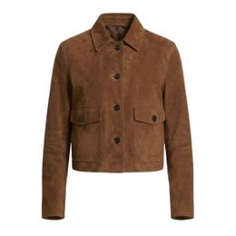 Bolerojacke RICANO "Lederjacke Bruna", Damen, Gr. L, chestnut braun (velours), Obermaterial: 100% Ziegenveloursleder GOVL. Futter: 100% Polyester PES., schmal cropped, Rundhals, Jacken, Handgefertigt aus echtem Leder