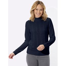 Stehkragenpullover Classic Basics "Stehkragen-Pullover", Damen, Gr. 44, blau (jeansblau), 100% Polyacryl, unifarben, Pullover Stehkragenpullover