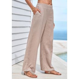 Beach Time Schlupfhose BEACHTIME, Damen, Gr. 34, N-Gr, beige (taupe), Web, Obermaterial: 100% Baumwolle, unifarben, figurumspielend lang, Hosen Schlupfhose, aus Musselinware, Strandhose mit Gummibund