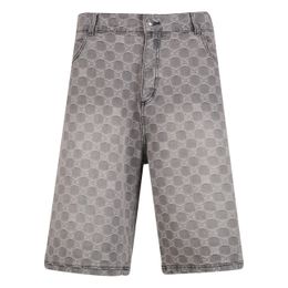 Cargoshorts PEQUS "PEQUS PEQUS Aether Monogram Denim Jorts", Herren, Gr. 32, Normalgr&ouml;&szlig;en, grau washed, 100% Baumwolle, relaxed fit, Hosen
