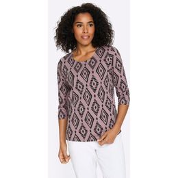 3/4-Arm-Shirt Classic Basics "3/4-Arm-Shirt", Damen, Gr. 38, mauve, schwarz, bedruckt, 100% Baumwolle, gemustert, mehrfarbig, Rundhals, Shirts 3/4-Arm-Shirt