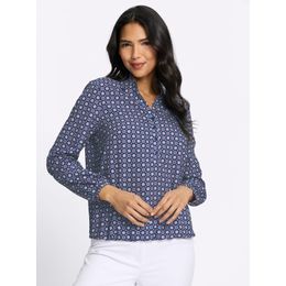 Schlupfbluse Classic Basics, Damen, Gr. 44, dunkelblau, taubenblau, bedruckt, 100% Polyester, bedruckt, ethno, gemustert, mehrfarbig, Blusen Schlupfbluse