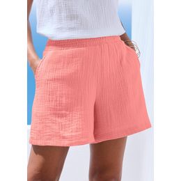 Beach Time Webshorts BEACHTIME, Damen, Gr. 42, N-Gr, koralle, Web, Obermaterial: 100% Baumwolle, unifarben, figurumspielend ca. Mitte Oberschenkel, Hosen, leichte Strandshorts aus Musselin