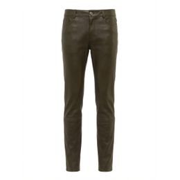5-Pocket-Hose RICANO "Lederhose PND (Stretch)", Damen, Gr. L, L&auml;nge 34, oliv, Obermaterial: 100% Lammnappaleder LANA., figurbetont, Hosen 5-Pocket-Hose, Handgefertigt aus echtem Leder