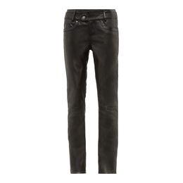 5-Pocket-Hose RICANO "Lederhose Triston-B", Damen, Gr. L, L&auml;nge 34, schwarz, Obermaterial: 100% Lammnappaleder LANA., schmal, Hosen 5-Pocket-Hose, Handgefertigt aus echtem Leder