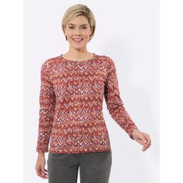Rundhalsshirt Classic Basics "Shirt", Damen, Gr. 40, rotbraun, papaya, bedruckt, 100% Baumwolle, gemustert, mehrfarbig, Rundhals, Shirts Rundhalsshirt