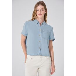 Jeansbluse STREET ONE STUDIO, Damen, Gr. 34, soft light blau wash, Jeans, 100% Lyocell, unifarben, normal normal, V-Ausschnitt, abgesteppt, Blusen Jeansbluse, im Denim-Style