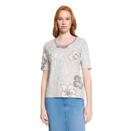 Kurzarmshirt Betty Barclay "Damen mit Blumenprint", Damen, Gr. 36, beige, cream, Jersey, Obermaterial: 95% Baumwolle, 05% Elasthan, tailliert normal, Rundhals, Shirts