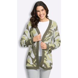 Jacquardstrickjacke Inspirationen, Damen, Gr. 36, pistazie, khaki, gemustert, 53% Polyacryl, 40% Baumwolle, 7% Polyamid, gemustert, mehrfarbig, Strickjacken