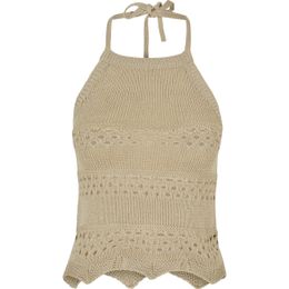 Muskelshirt Urban Classics "Urban Classics Damen Ladies Short Crochet Knit Neckholder Top", Jungen, Gr. M, beige (softseagrass), 100% Polyacryl, unifarben, slim fit, Neckholder, Shirts