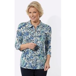 Poloshirt CLASSIC "Poloshirt", Damen, Gr. 44, salbei, jeansblau, bedruckt, 95% Viskose, 5% Elasthan, gebl&uuml;mt, gemustert, mehrfarbig, Shirts