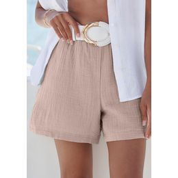 Beach Time Webshorts BEACHTIME, Damen, Gr. 34, N-Gr, taupe, Web, Obermaterial: 100% Baumwolle, unifarben, figurumspielend ca. Mitte Oberschenkel, Hosen, leichte Strandshorts aus Musselin