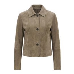 Bolerojacke RICANO "Lederjacke Jeena", Damen, Gr. L, taupe (velours), Obermaterial: 100% Ziegenveloursleder GOVL. Futter: 100% Polyester PES., schmal cropped, Rundhals, Jacken, Handgefertigt aus echtem Leder