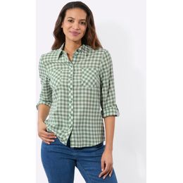 Flanellbluse Casual Looks, Damen, Gr. 40, gr&uuml;n (eucalyptus, ecru, kariert), 100% Baumwolle, gemustert, kariert, Blusen