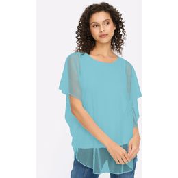 Kurzarmshirt Heine "Shirt", Damen, Gr. 34, aquamarin, 100% Polyester, Top:5% Elasthan, 95% Viskose, unifarben, Rundhals, Shirts