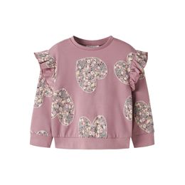 Sweatshirt name it "NMFKIWILE LS NREG SWEAT UNB", M&auml;dchen, Gr. 104, lilas, Sweatware, Obermaterial: 95% Baumwolle, 5% Elasthan, bedruckt, regular fit normal, Rundhals, Rippb&uuml;ndchen, Sweatshirts Sweatshirt, Baumwollmischung, regular fit