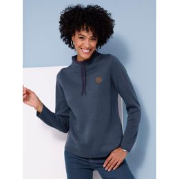 Stehkragenpullover Classic Basics "Stehkragen-Pullover", Damen, Gr. 38, blau (rauchblau, marine), 100% Polyacryl, gemustert, mehrfarbig, Pullover Stehkragenpullover