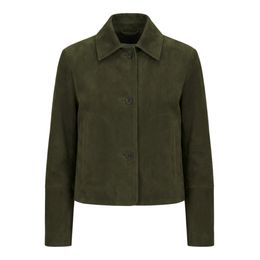 Bolerojacke RICANO "Lederjacke Jeena", Damen, Gr. L, oliv, Obermaterial: 100% Ziegenveloursleder GOVL. Futter: 100% Polyester PES., schmal cropped, Rundhals, Jacken, Handgefertigt aus echtem Leder