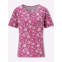 Kurzarmshirt Classic Basics "Kurzarm-Shirt", Damen, Gr. 42, ros&eacute;, erika, bedruckt, 100% Baumwolle, gebl&uuml;mt, gemustert, mehrfarbig, Rundhals, Shirts