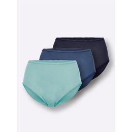 H&uuml;ftslip, Damen, Gr. 40, 3 Stk., blau (marine, jeansblau, mint), 100% Baumwolle, Unterhosen