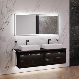 neoro n80 fumo Unterschrank B: 160 cm mit 2 Ausz&uuml;gen, mit Parsolglasfront, mit Spiegel, 2 Waschtische B: 58 cm,,