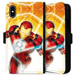 DeinDesign iPhone X Handy Klapph&uuml;lle Handyh&uuml;lle aus Kunst Leder schwarz Flip Case Marvel Iron Man Fire Sideflip mit langer Lasche