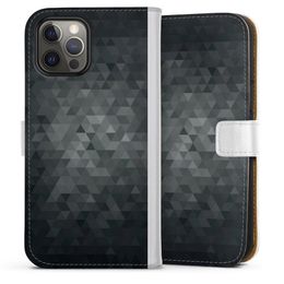DeinDesign iPhone 12 Pro Max Handy Klapph&uuml;lle Handyh&uuml;lle aus Kunst Leder wei&szlig; Flip Case Muster Black Triangle Sideflip mit Lasche