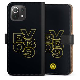 DeinDesign Xiaomi Mi 11 Lite 5G Handy Klapph&uuml;lle Handyh&uuml;lle aus Kunst Leder schwarz Flip Case Official Licensed Product Lettering Bvb Sideflip mit langer Lasche
