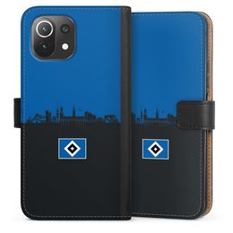DeinDesign Xiaomi Mi 11 Lite 5G Handy Klapph&uuml;lle Handyh&uuml;lle aus Kunst Leder schwarz Flip Case Skyline Hamburg Hsv Sideflip mit langer Lasche
