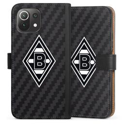 DeinDesign Xiaomi Mi 11 Lite 5G Handy Klapph&uuml;lle Handyh&uuml;lle aus Kunst Leder schwarz Flip Case Gladbach Carbon Borussia M&ouml;nchengladbach Sideflip mit langer Lasche